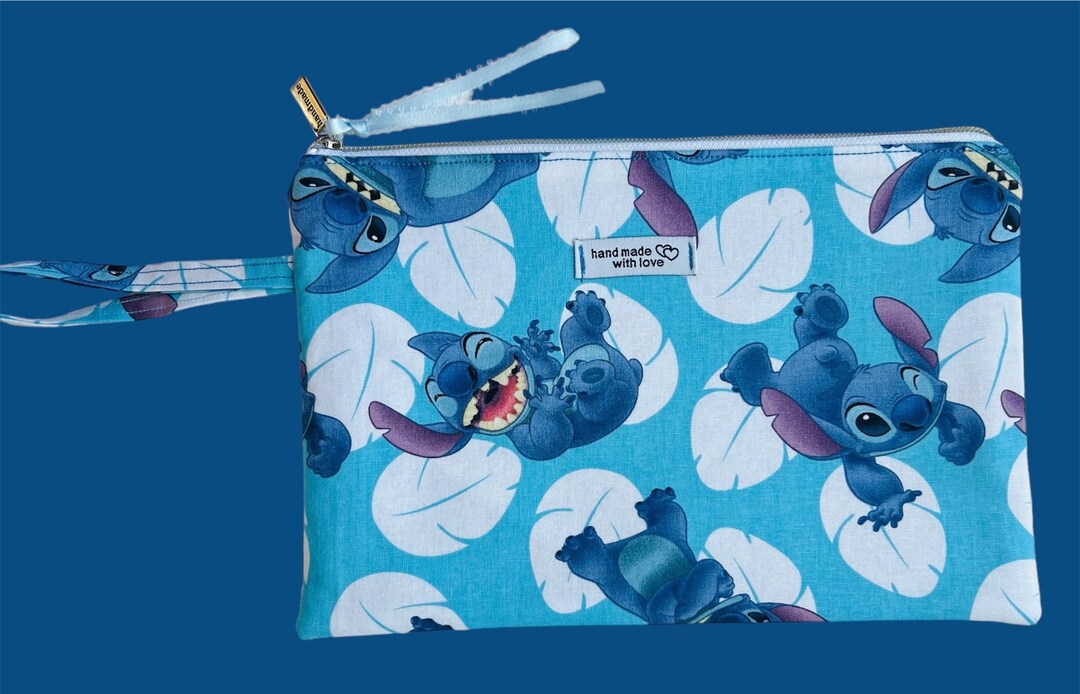 Stitch Zipper Pouch Bag , Handmade Item , Blue Zipper Bag , Disney Trip ...