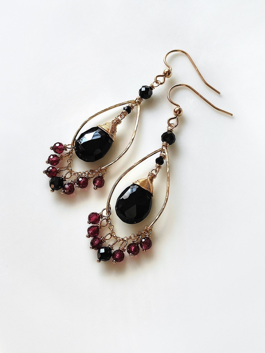 Natural Black Spinel Earrings // Handmade Gemstone Earrings // 14k Gold ...