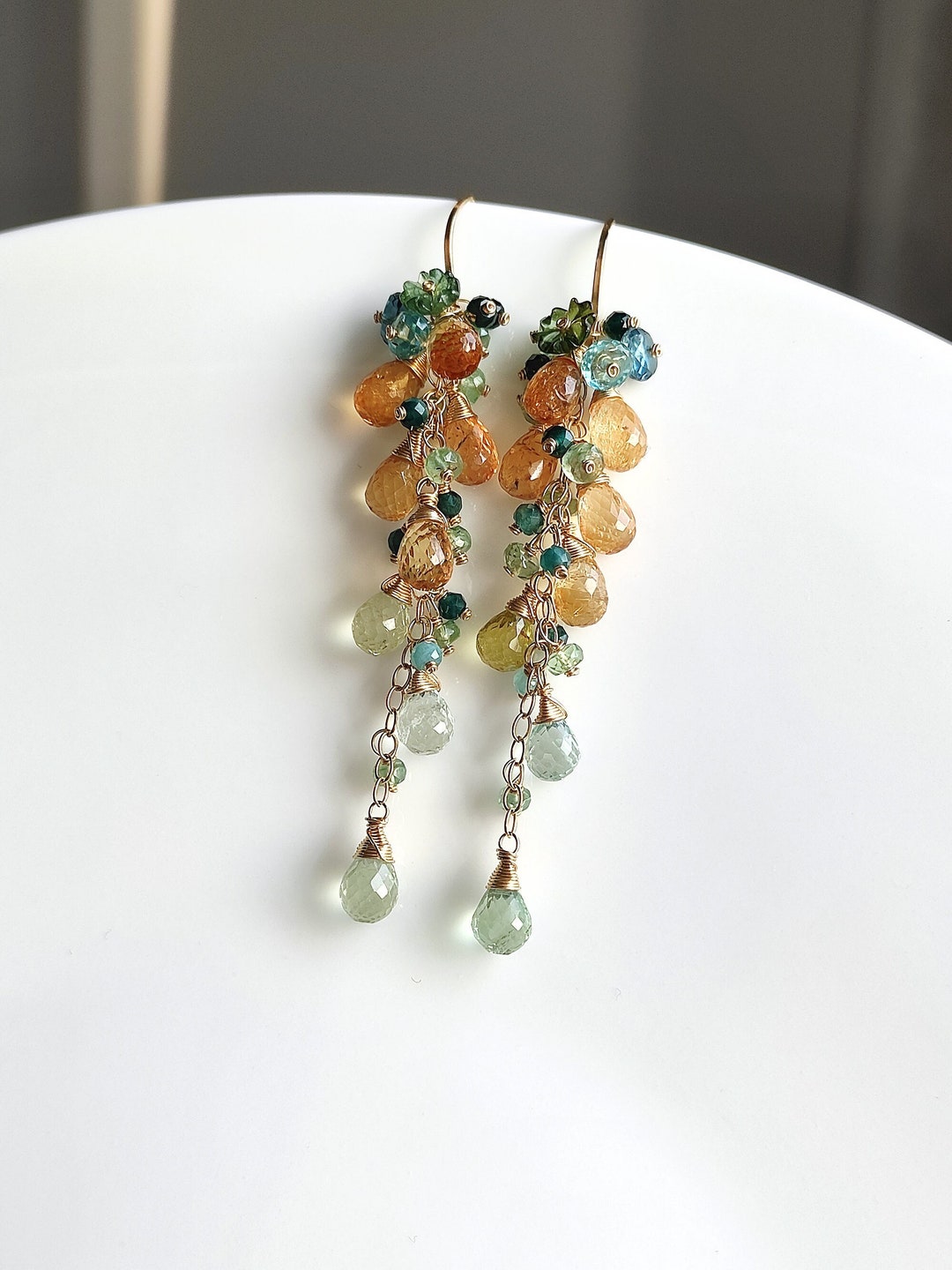 Natural Multi Gemstone Earrings/cluster Earrings/unique Floral Earrings ...
