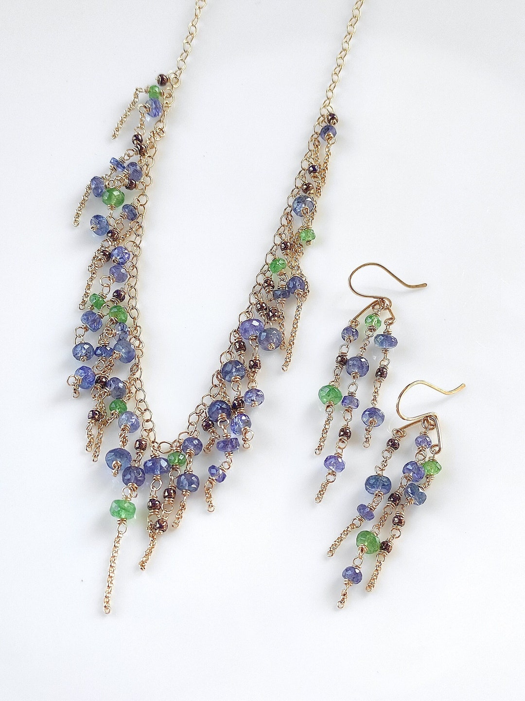 Genuine Tanzanite, Tsavorite Gold Chains Meteor Shower Handmade Jewelry ...