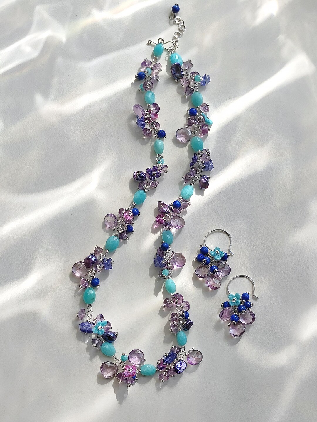 Lavender Amethyst, Lapis Lazuli, Amazonite Bouquet Necklace Set ...