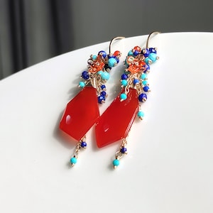 Red ONYX Cluster Handmade Earrings/stone Earrings/unique Red Earrings ...