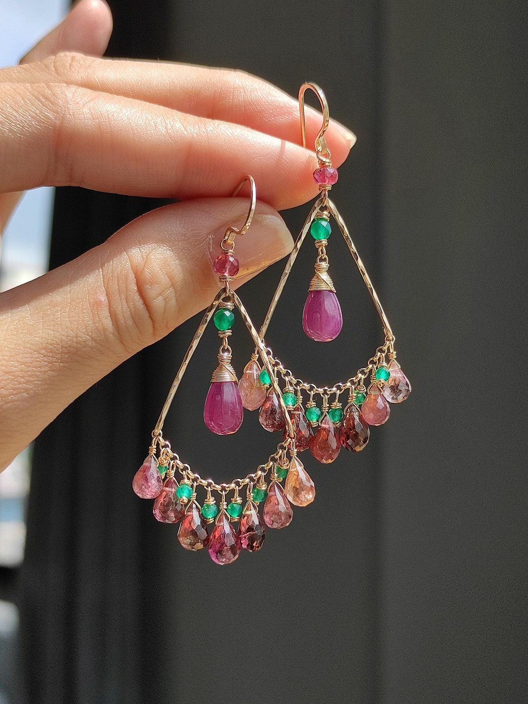 Natural Ruby, Tourmaline Chandelier Earrings/handmade Earrings/gemstone ...