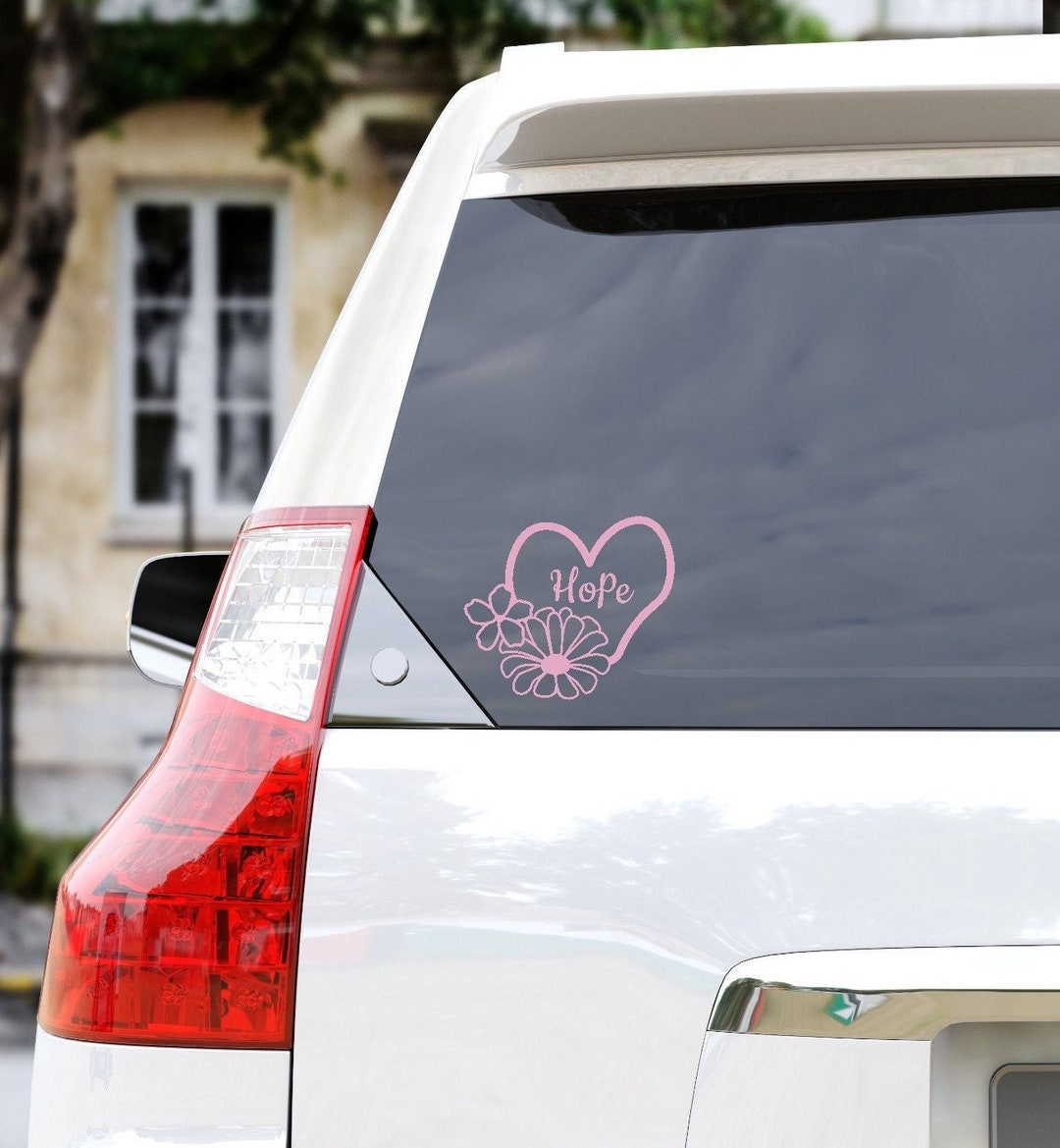 Breast Cancer Awareness Decal, Hope Heart Flower, Car Window Sticker - Etsy
