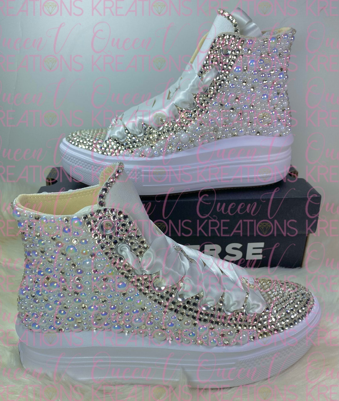 Ready to Ship| Size 7y|hightop Platform Bling Converse-wedding Converse ...