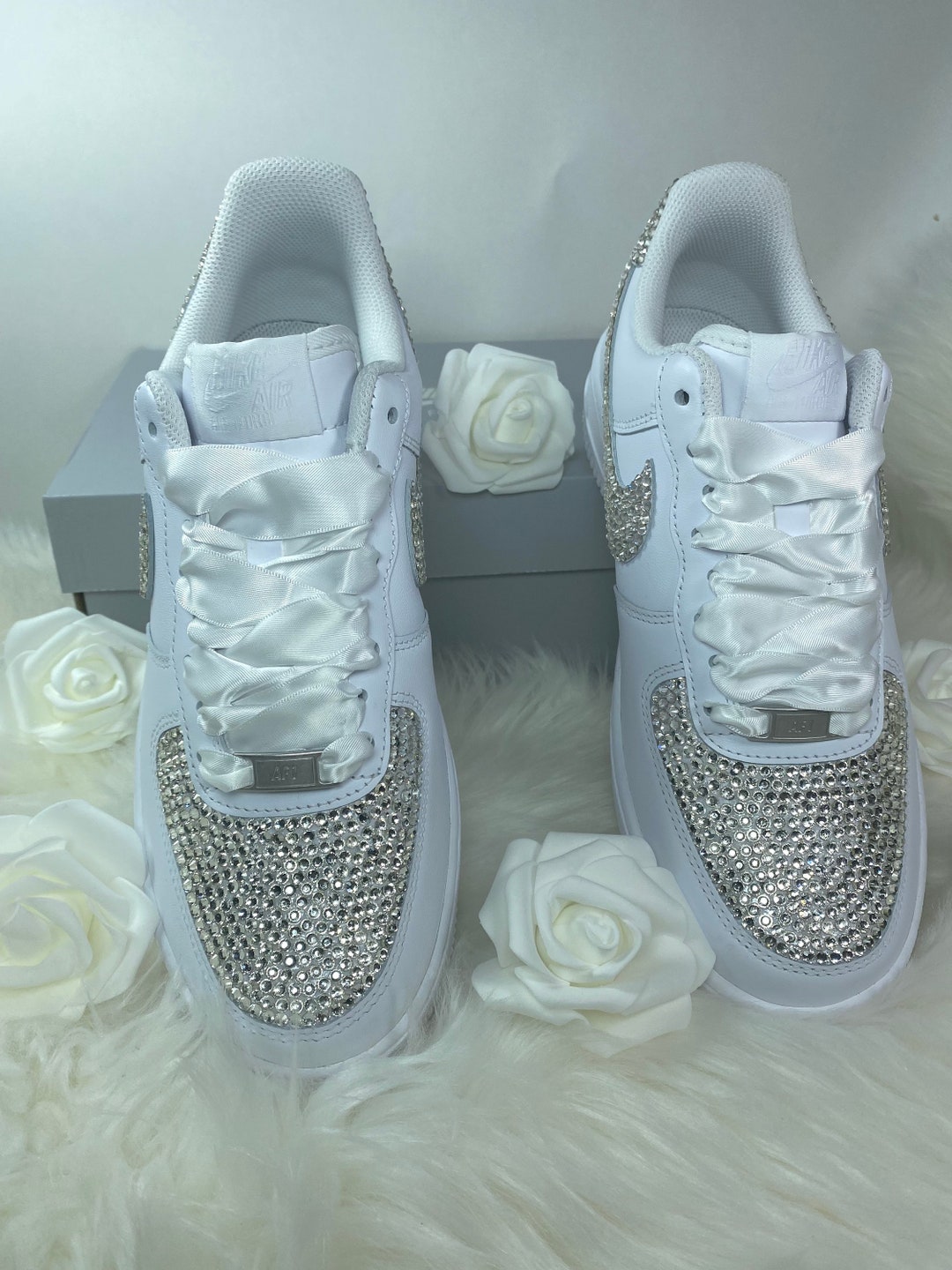 Bling Air Force1 With Satin Laces custom Bling Nikescustom Air Force 1 ...