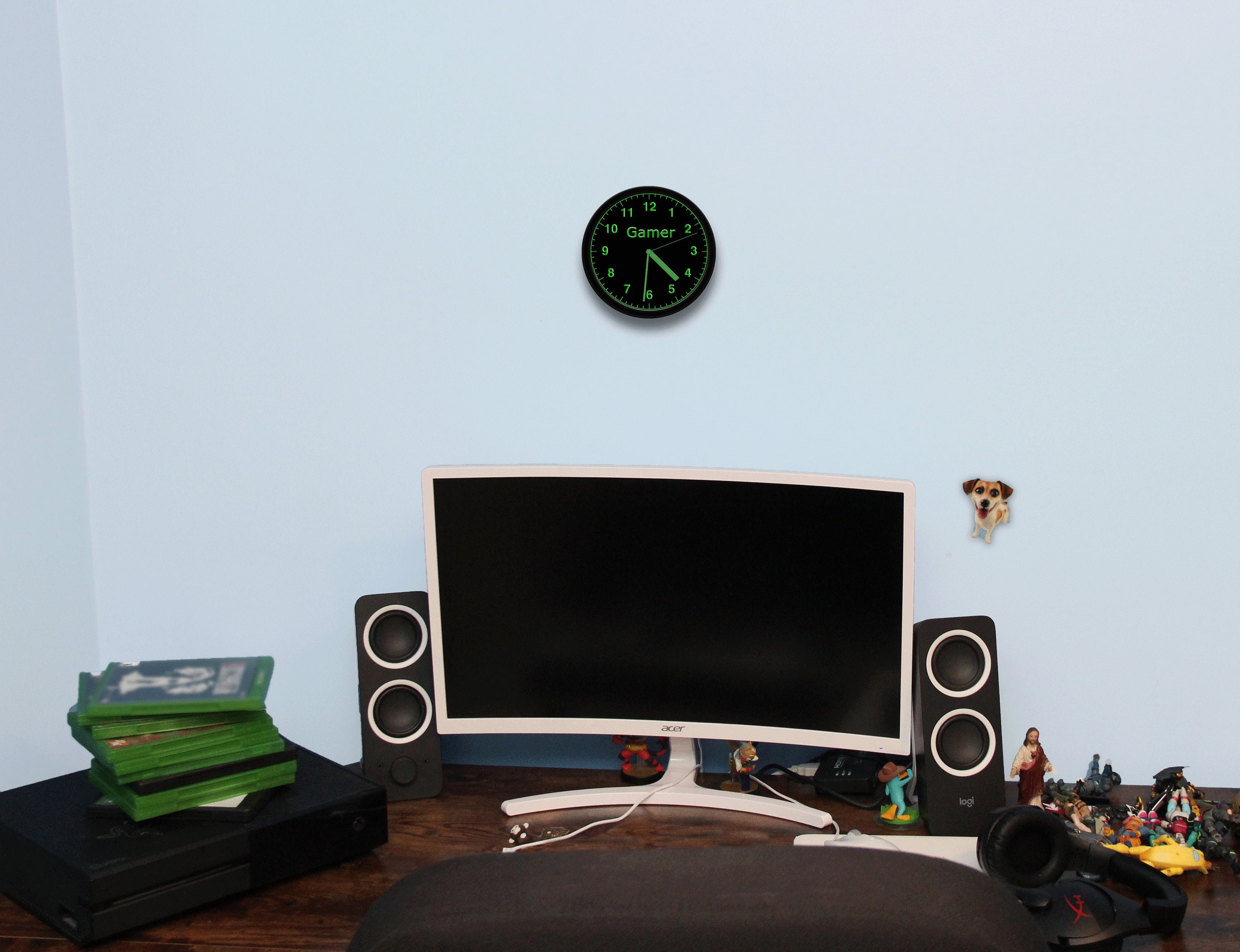 8" Green and Black Gamer Clock / Gaming Clock / Xbox Colors - Etsy