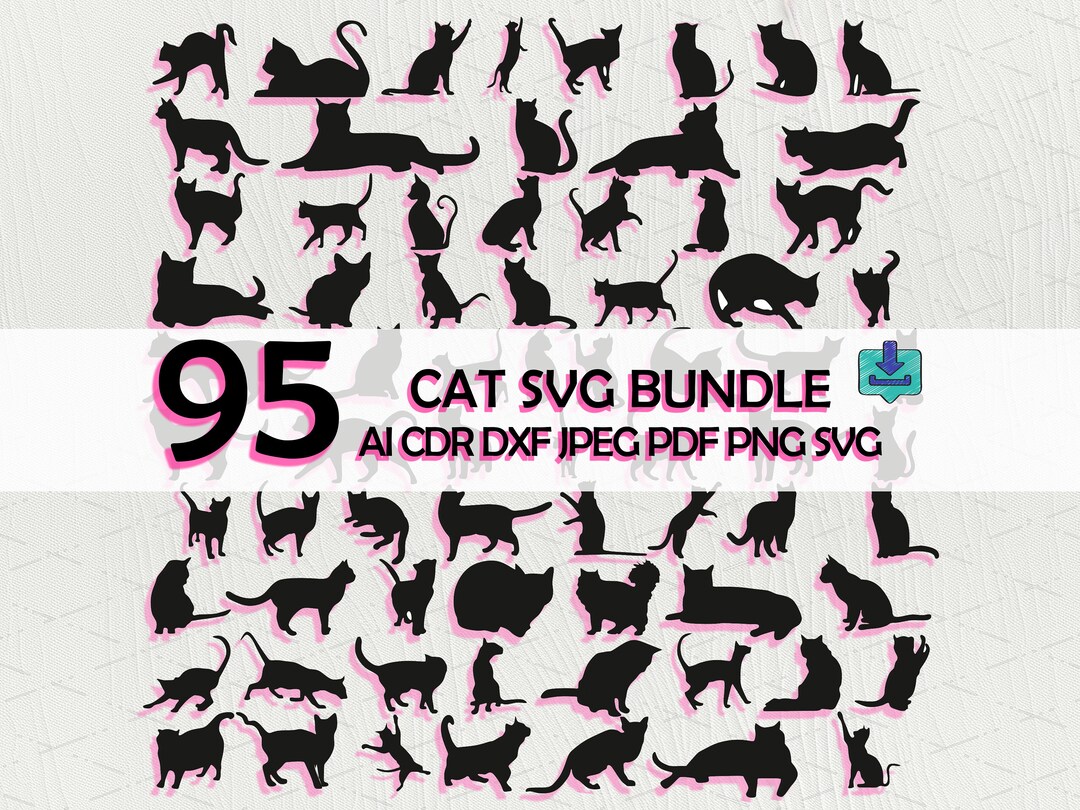 95 Cats Outline SVG DXF Files Cut Files Cat CDR Vector Files Vector ...