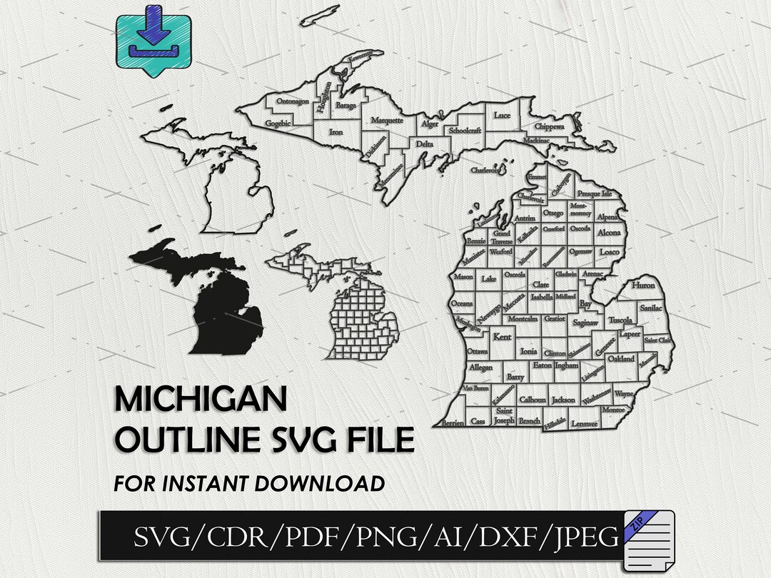 Michigan Svg Maps Outline SVG DXF Files Michigan Silhouette Cut Files ...