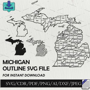 Michigan Svg Maps Outline SVG DXF Files Michigan Silhouette Cut Files ...