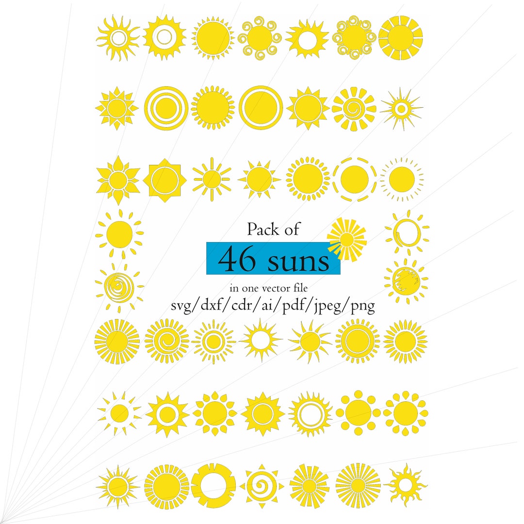 46 Suns Outline SVG DXF Files Cut File Sunny CDR Vector Files Vector ...