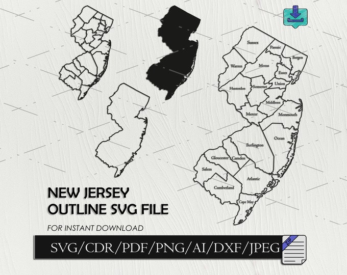 New Jersey Outline SVG Files, New Jersey Cut Files, United States of ...