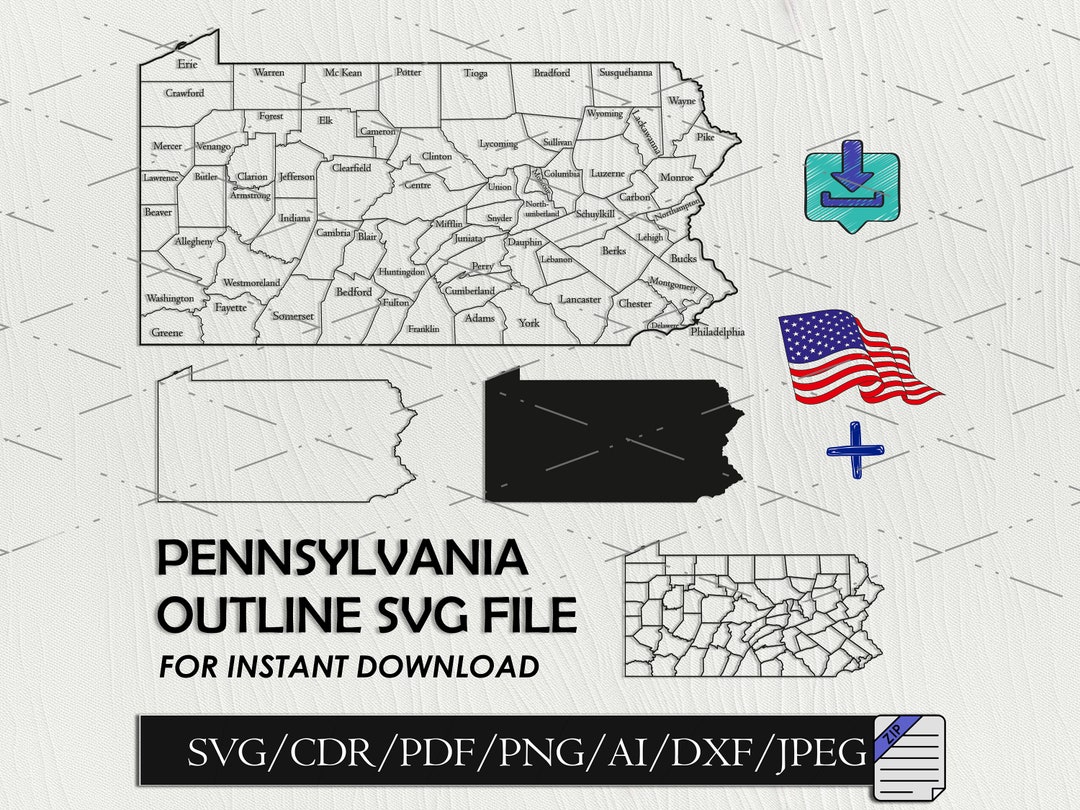 Pennsylvania Svg Maps Outline SVG DXF Files Pennsylvania Cut Files ...