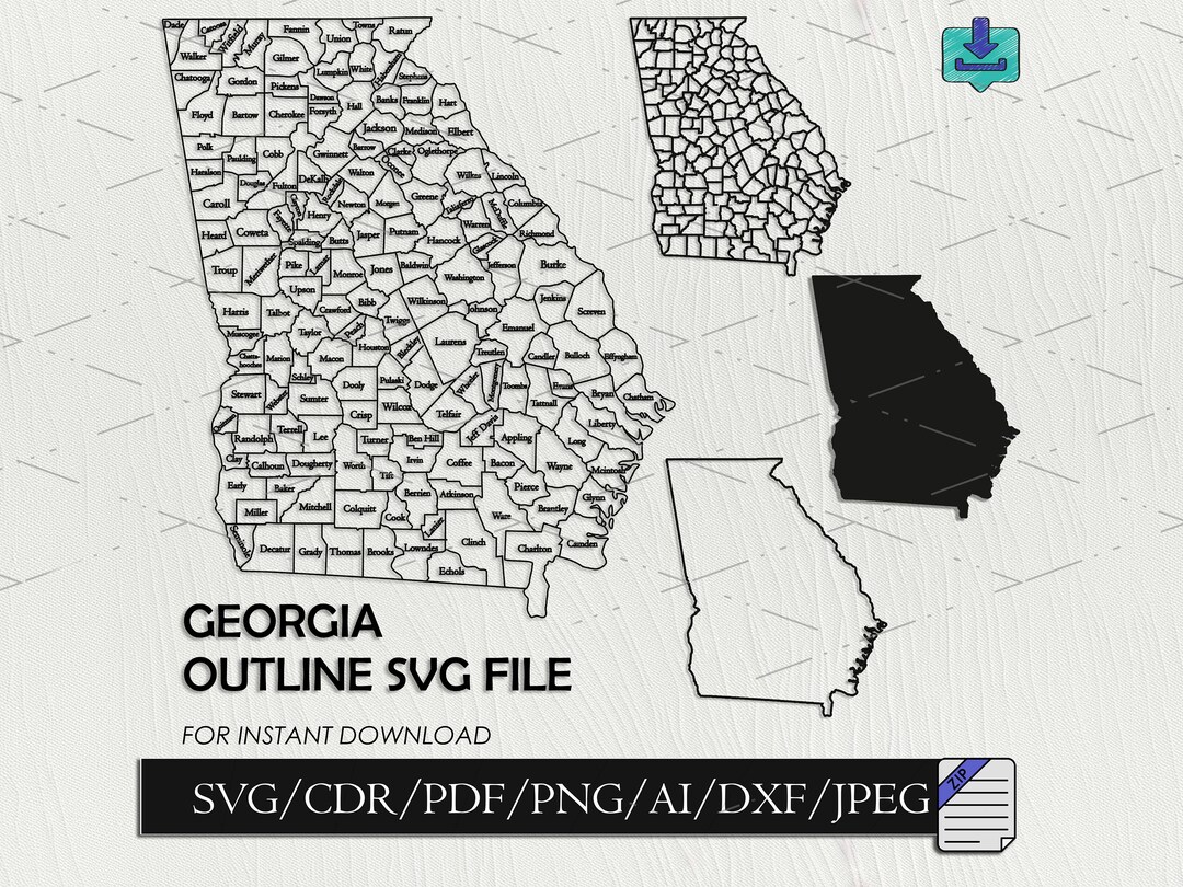 Georgia Map Outline SVG DXF Files Georgia Cut Files United States of ...