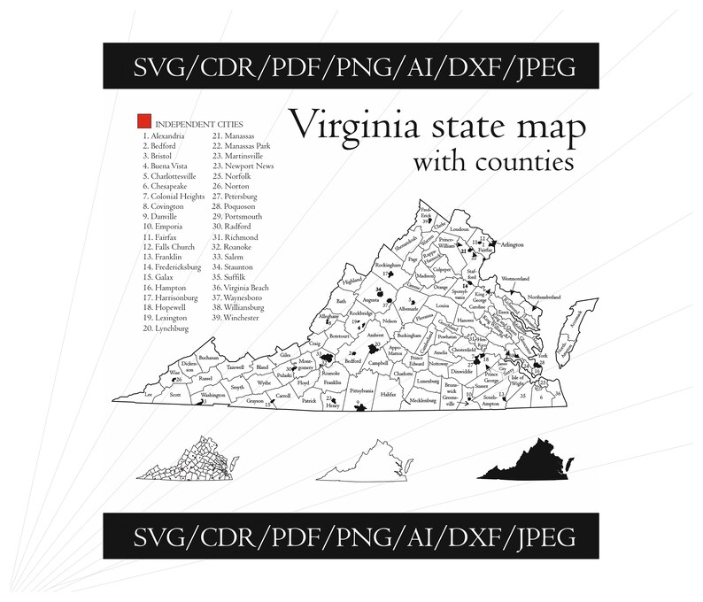 Virginia Maps Outline SVG DXF Files Virginia Cut Files United States of ...