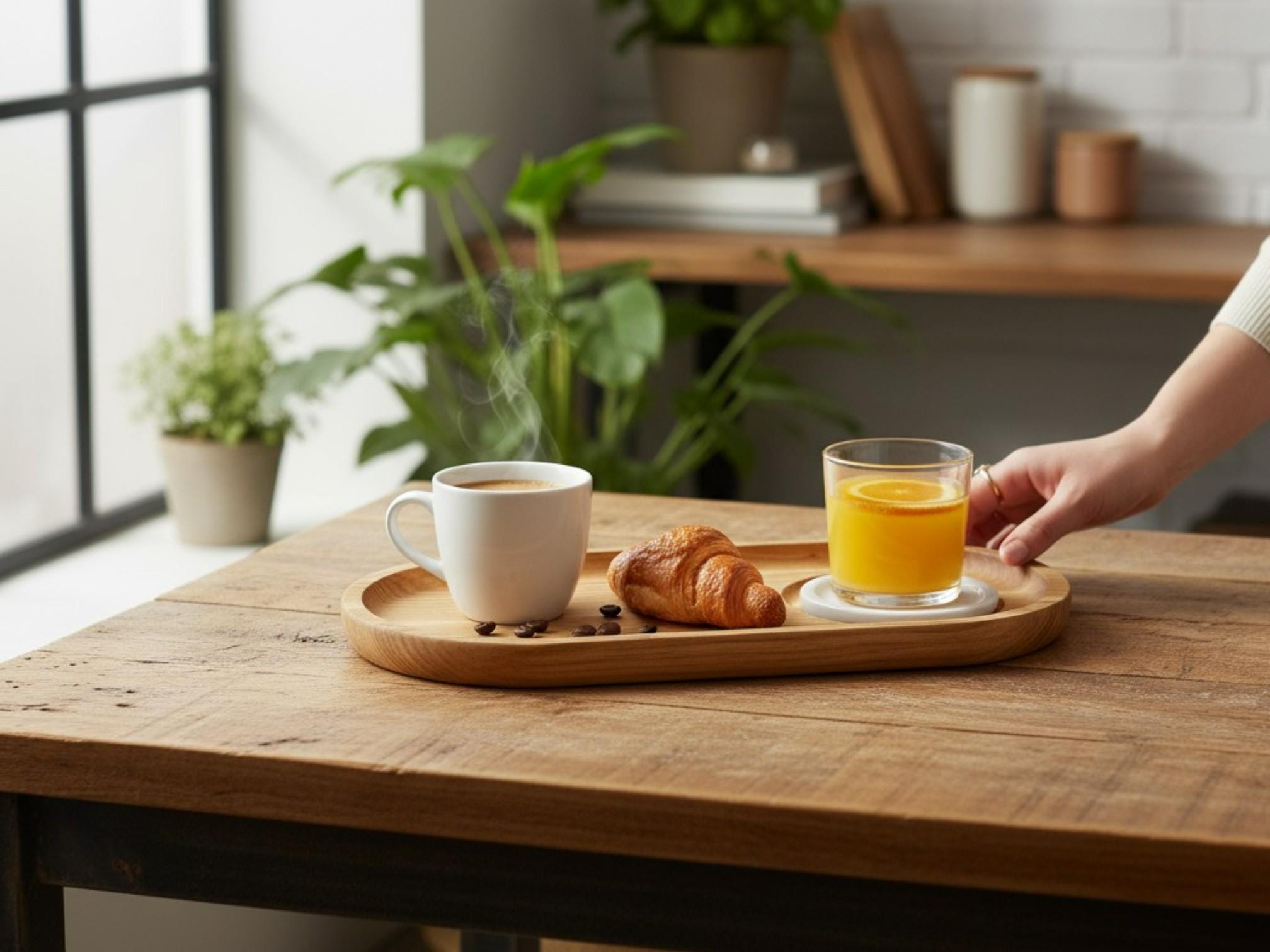 Wooden Coffee Tray - Coffee Serving Board With Cup Holder, Tea Snack ...