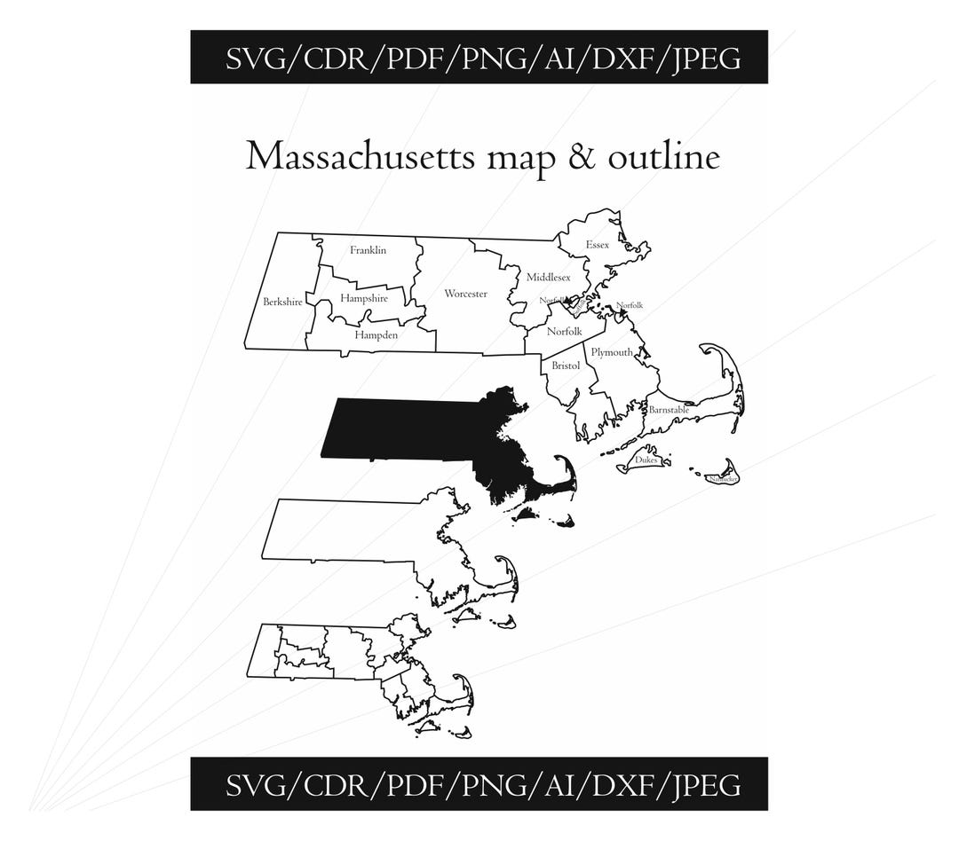 Massachusetts Maps Outline SVG DXF Files Massachusetts Cut Files United ...