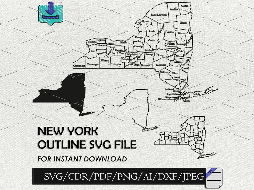 New York State Maps Outline SVG DXF Files Cut Files United States of ...