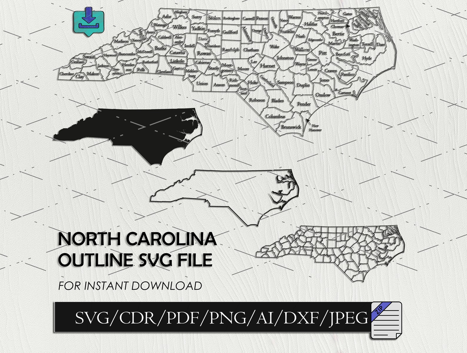 North Carolina Maps Outline SVG DXF Files North Carolina Cut Files ...