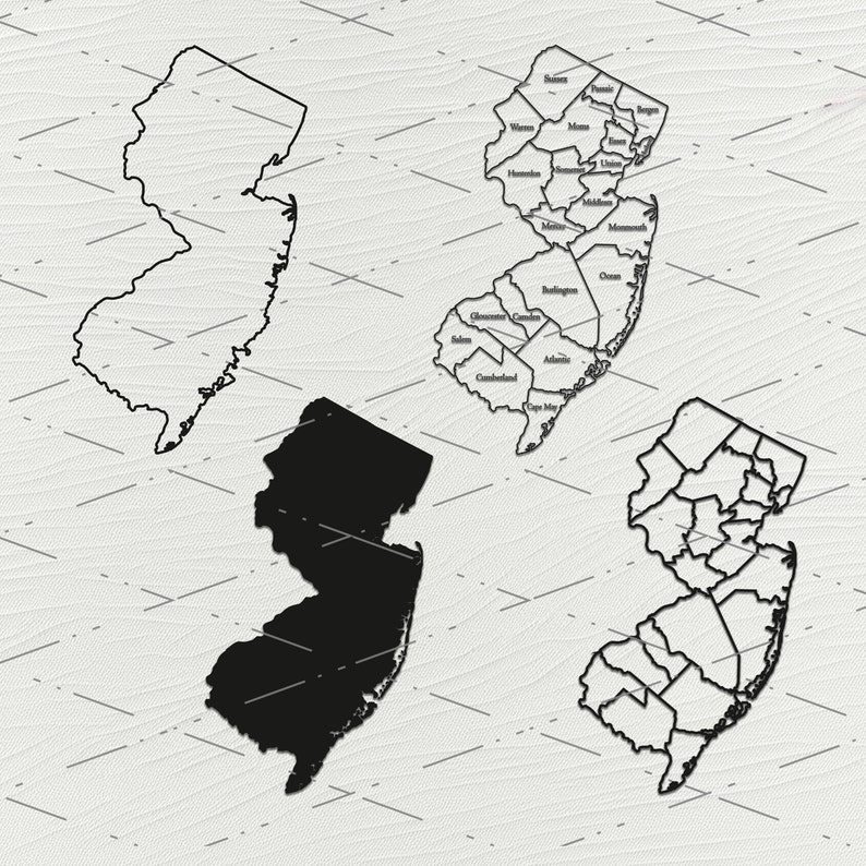 New Jersey Maps Outline SVG DXF Files New Jersey Cut Files United ...