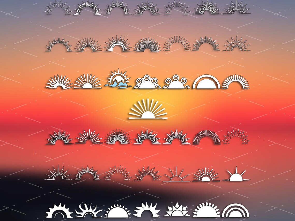 42 Sunsets Outline SVG DXF Files Cut File Sunrise CDR Vector Files ...