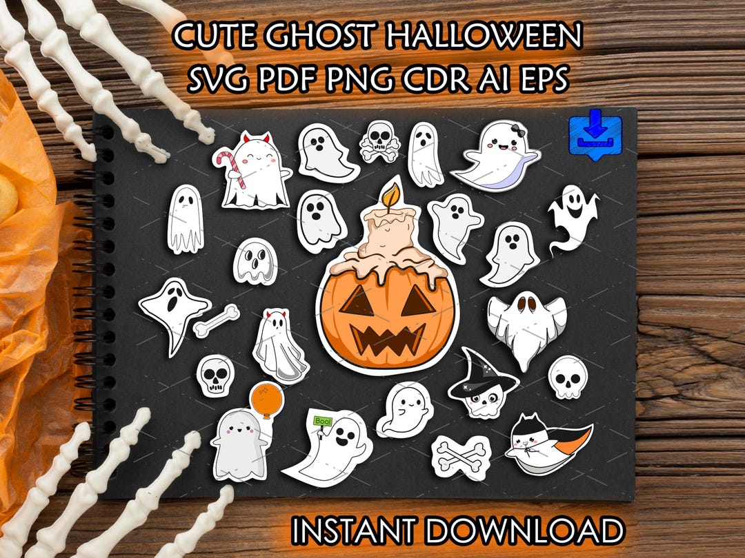 Cute Ghost Halloween Clipart SVG PNG Printable Pumpkin Art Design ...