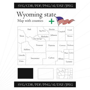 Wyoming Maps With Counties Outline SVG DXF Files Cut Files United ...