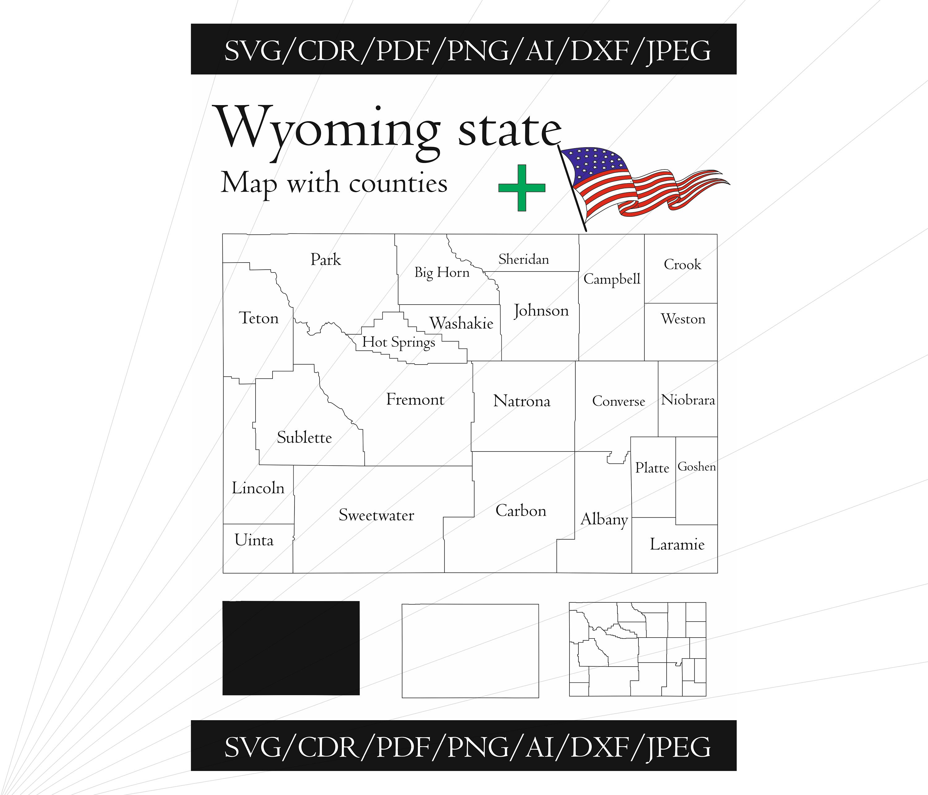 Wyoming Maps With Counties Outline SVG DXF Files Cut Files United ...