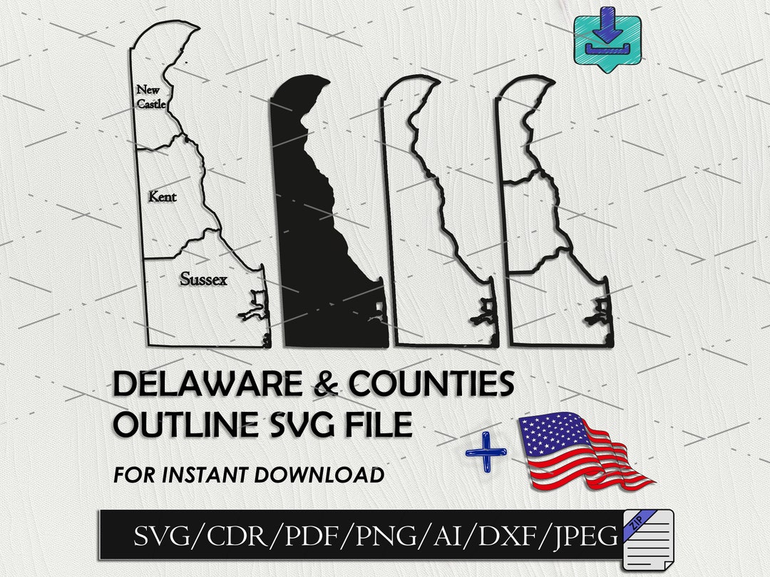 Delaware Svg Map Outline SVG DXF File Delaware Cut Files United States ...