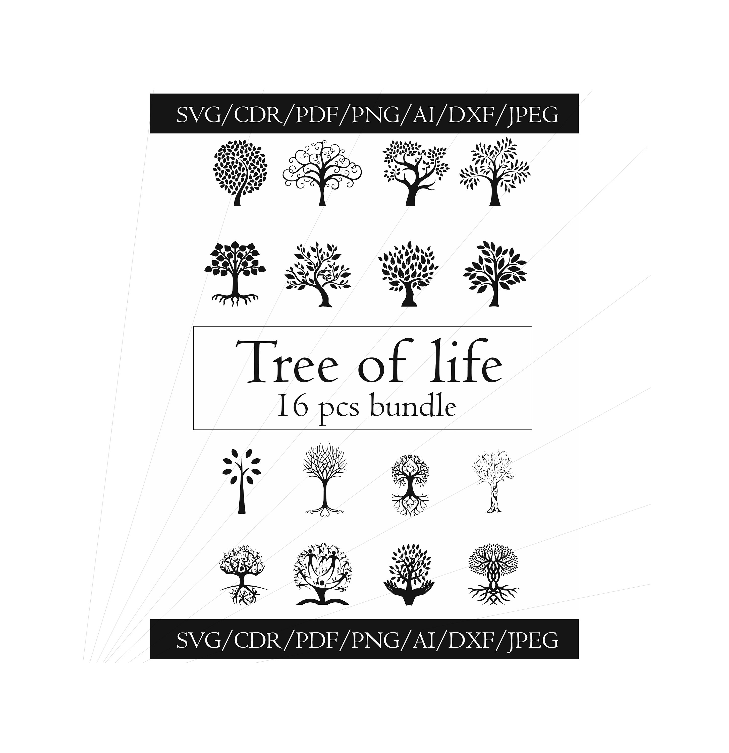 Tree of Life SVG 16 Pcs Bundle Outline DXF Files Cut File Tree SVG ...
