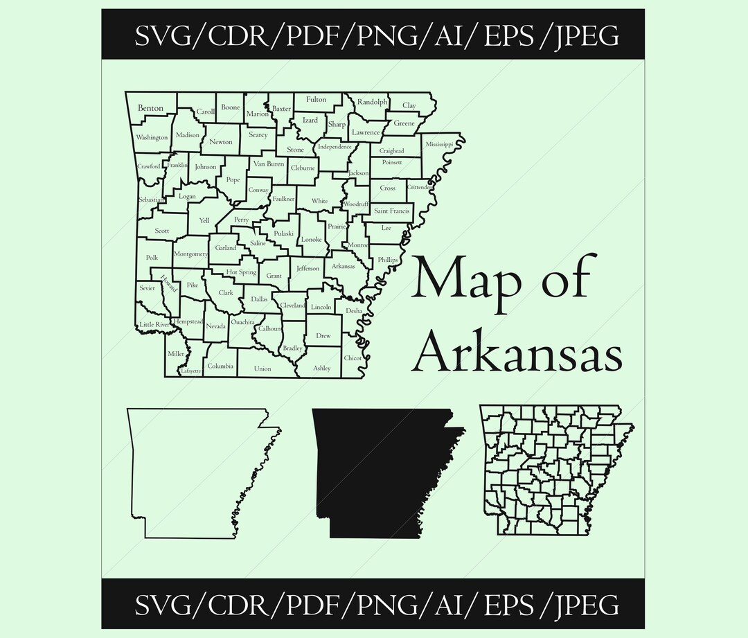 Arkansas Maps Outline SVG EPS PNG Files Arkansas Cut Files United ...