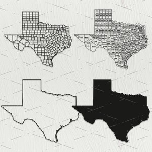 Texas Maps With Counties Outline SVG DXF Files Cut Files United States ...