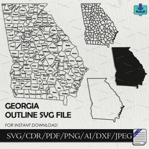 Georgia Map Outline SVG DXF Files Georgia Cut Files United States of ...