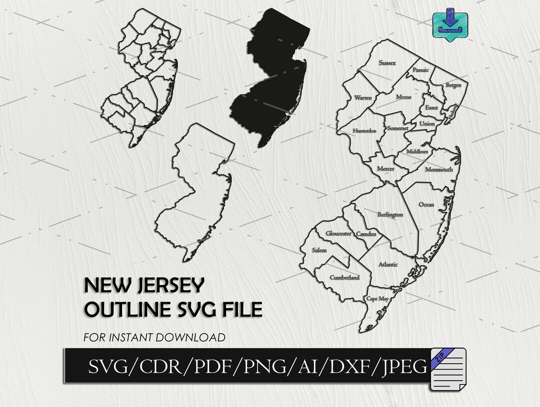 Mapas de Nueva Jersey Esquema SVG DXF Archivos Archivos de corte de ... Mapas de Nueva Jersey Esquema SVG DXF Archivos Archivos de corte de ...