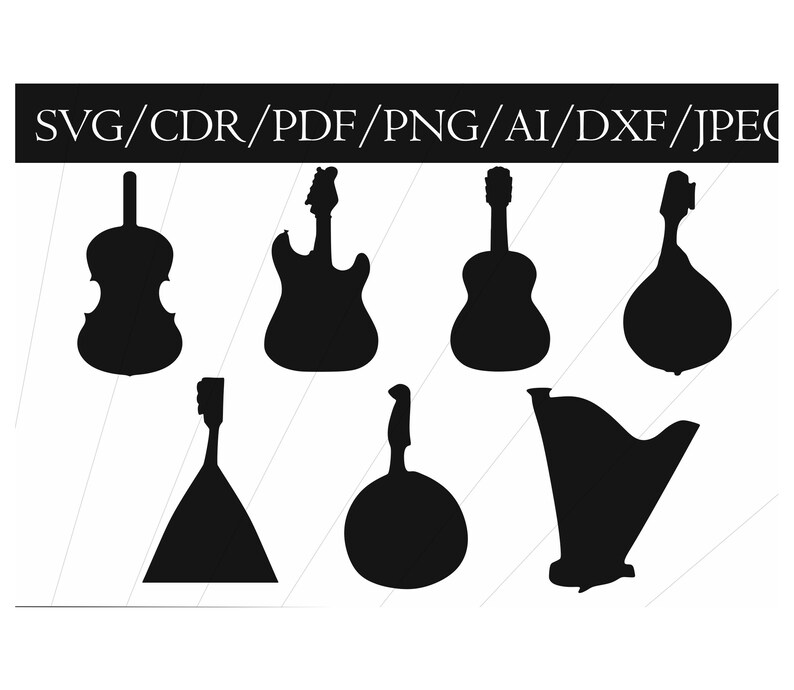 Music Instruments SVG Clipart Vector Bundle CNC File for Guitar Tuba ...