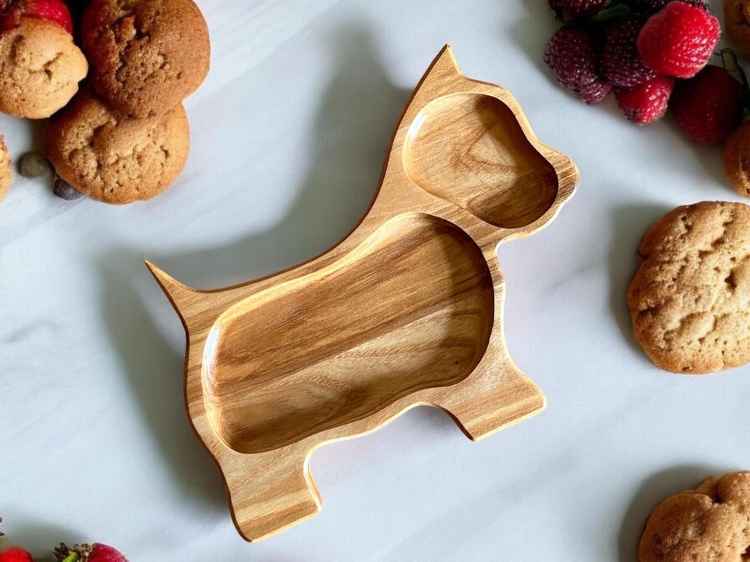 Puppy Plate for Kids Meal, Animal Shaped Wooden Dish for Toddler, Kids ...