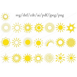45 Suns Outline SVG DXF Files Cut File Sunny CDR Vector Files Vector ...