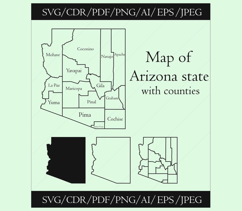 Arizona Maps Outline SVG EPS PNG Files Arizona Cut Files United States ...