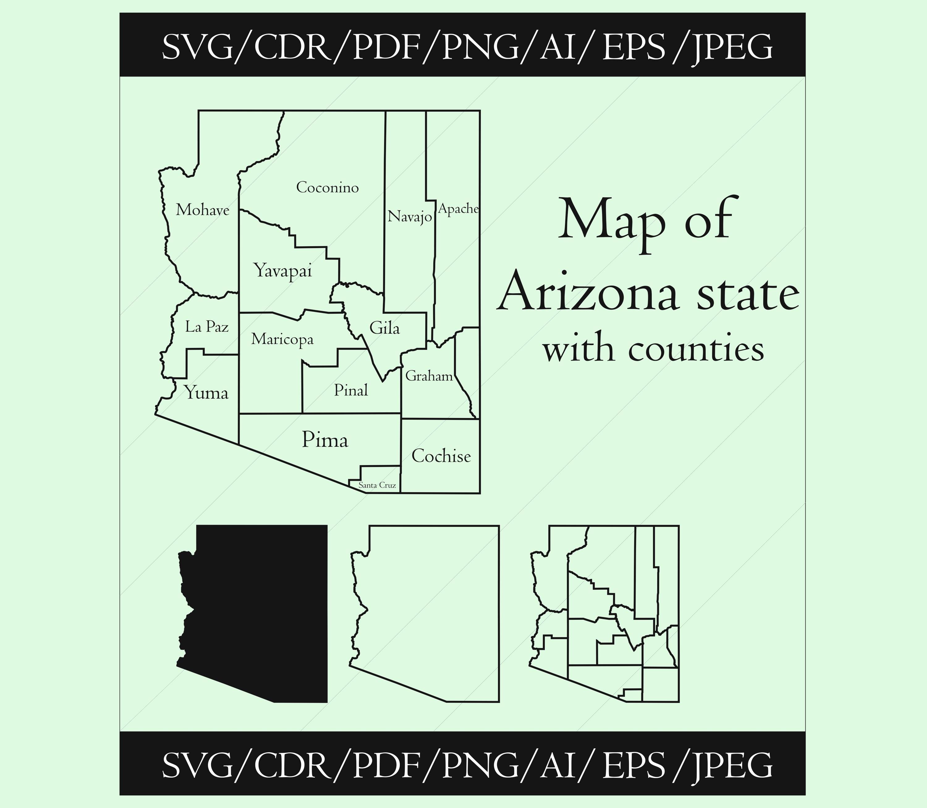Arizona Maps Outline SVG EPS PNG Files Arizona Cut Files United States ...