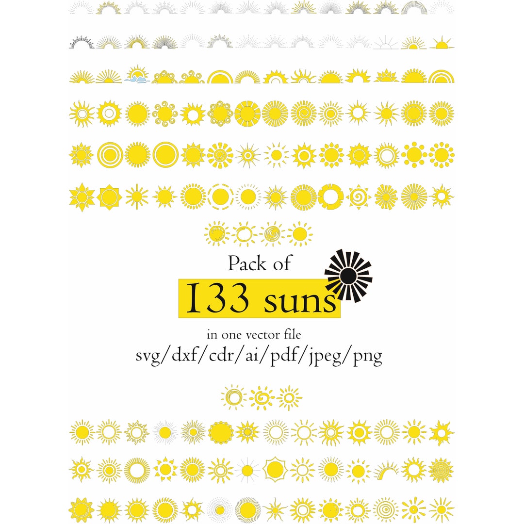 133 Suns Outline SVG DXF Files Cut Files Sunset CDR Vector Files Vector ...