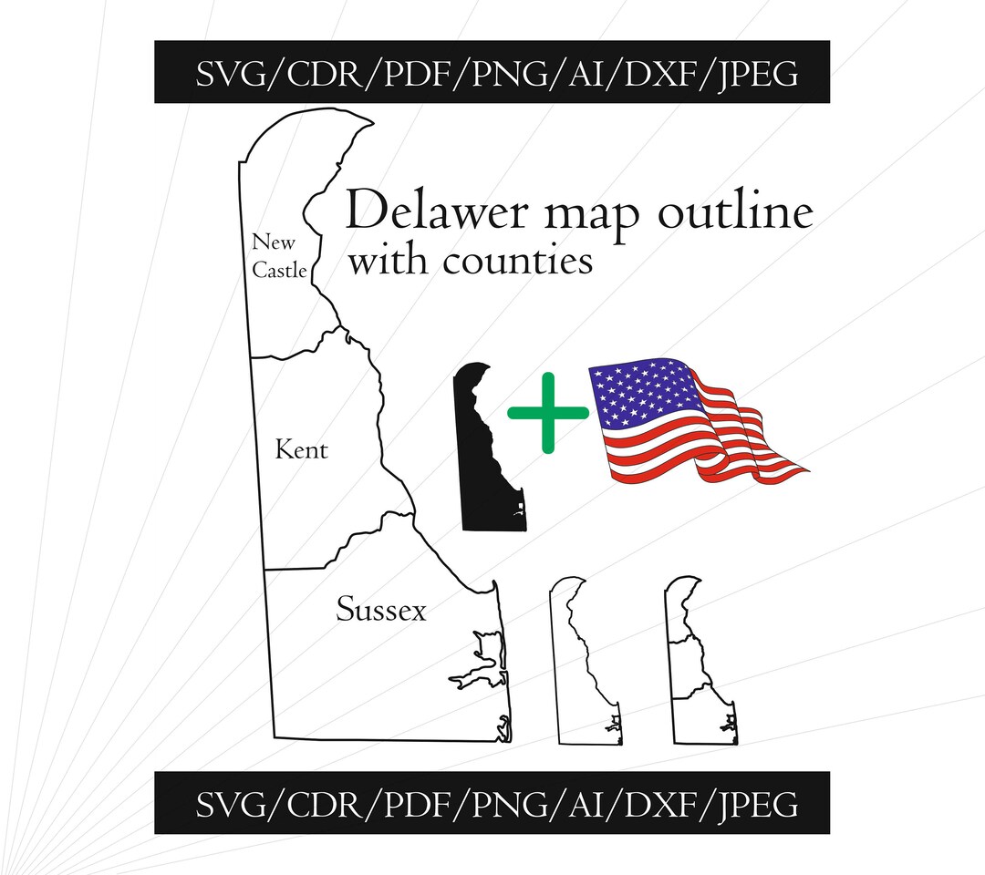Delaware Svg Map Outline SVG DXF File Delaware Cut Files United States ...