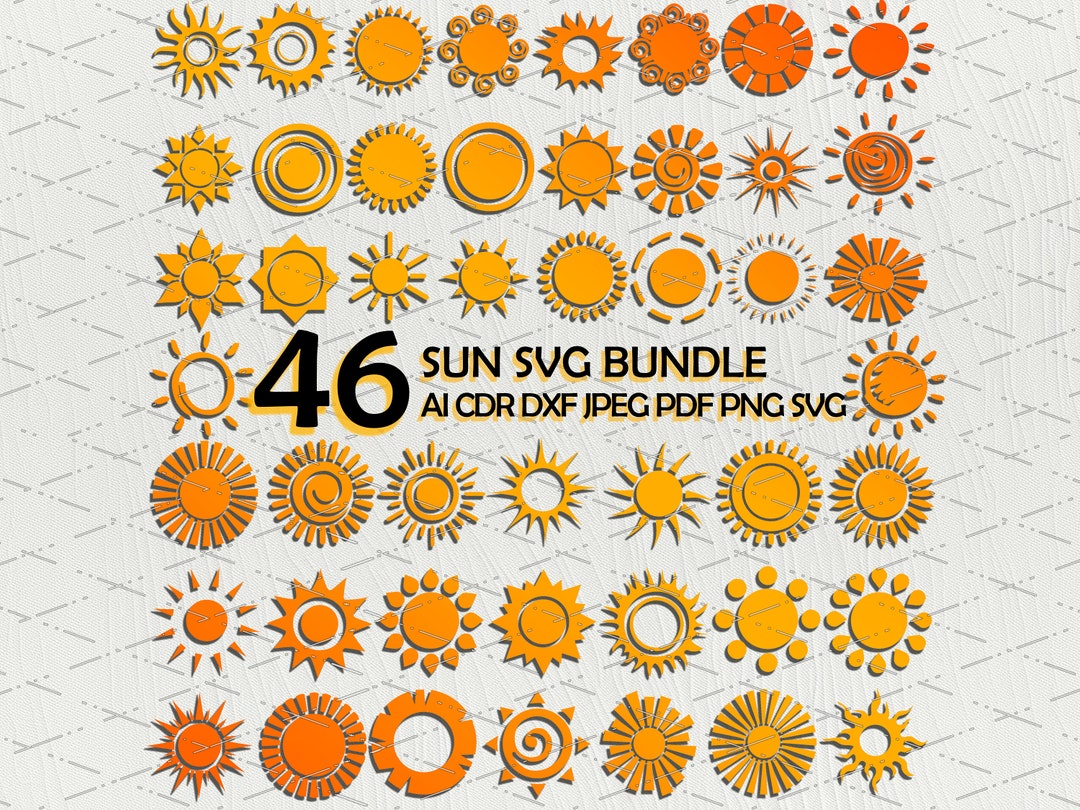 46 Sun Outline SVG DXF Files Cut File Sunny CDR Vector Files Vector ...