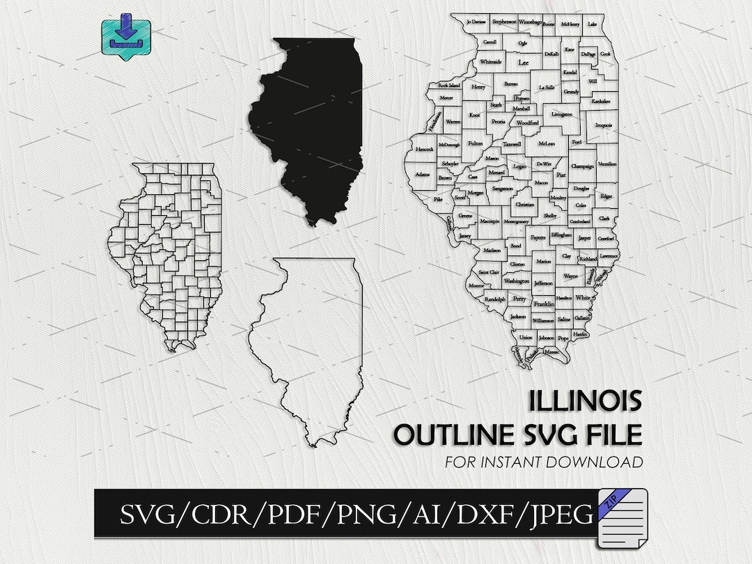 Illinois Map Outline SVG DXF Files Cut Files United States of America ...
