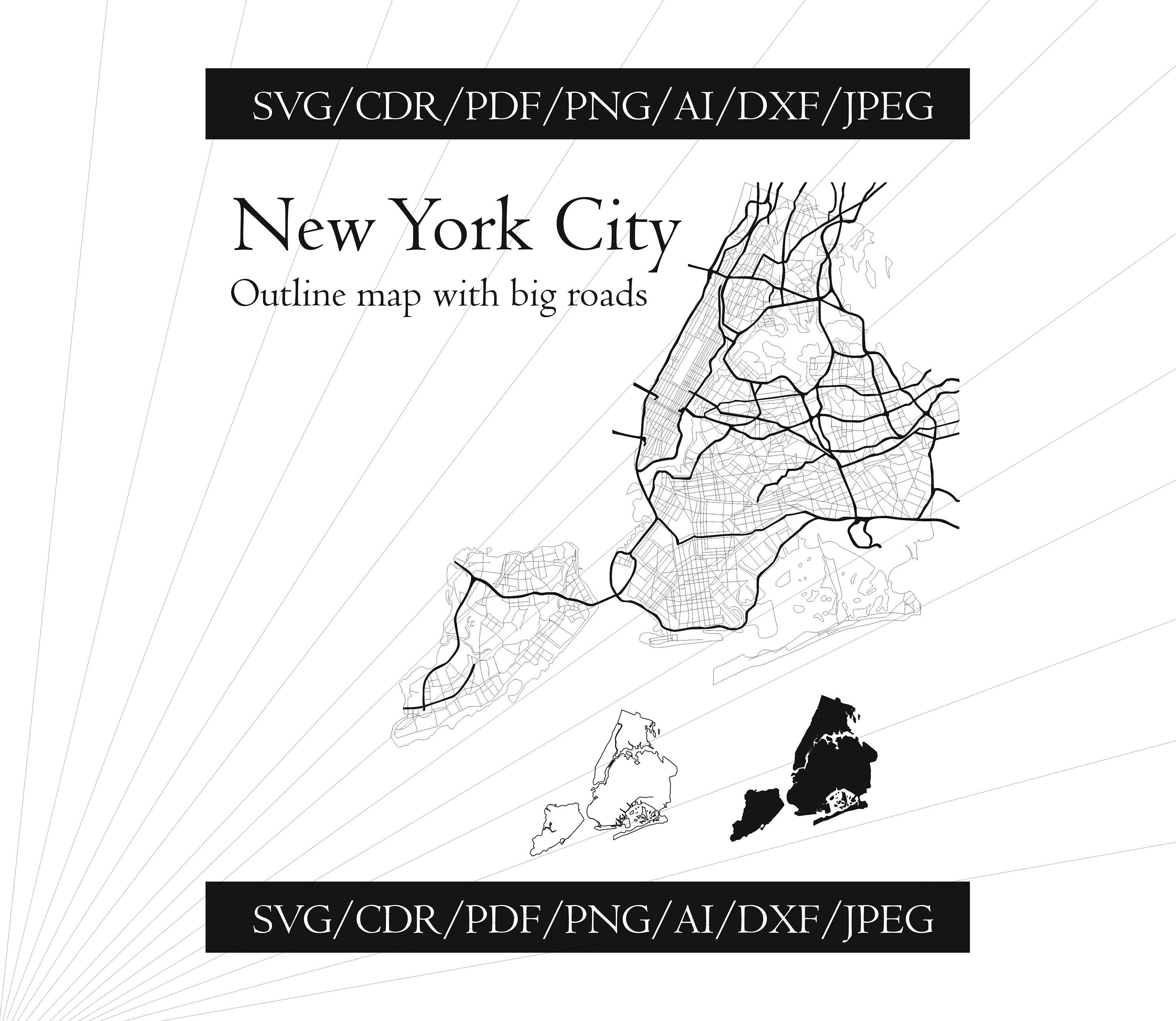 New York City Maps Outline SVG DXF Files New York City Cut Files Vector ...