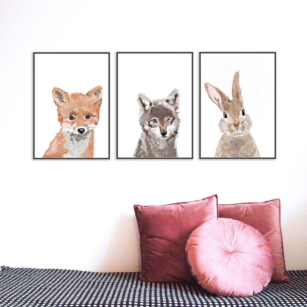 Animal Poster Set Forest Animals Poster Fox Rabbit Wolf Baby Animals ...