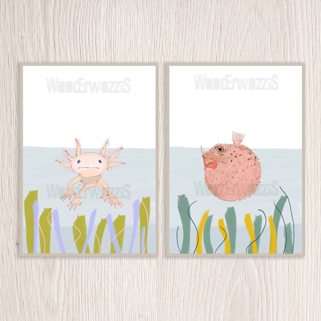 Children's Pictures Poster Set | Sea Creatures | Pufferfish| Axolotls ...