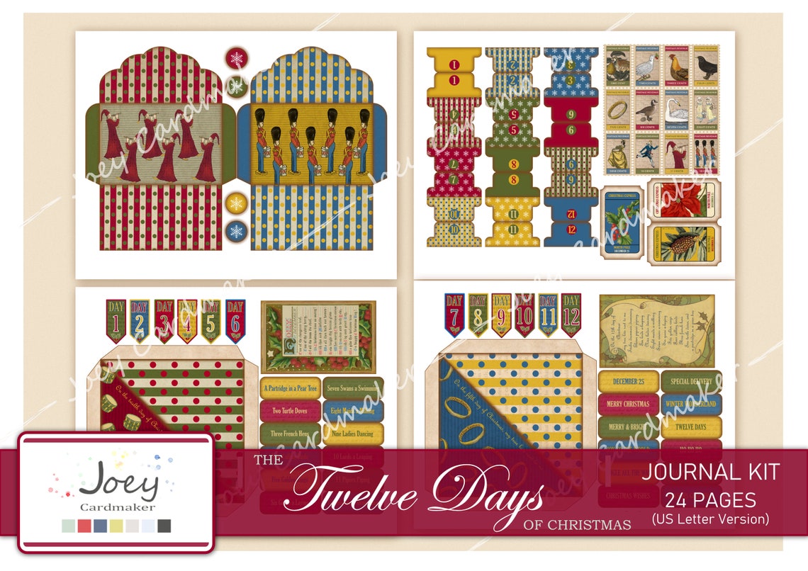 Twelve Days of Christmas Vintage Digital Journal Kit US - Etsy