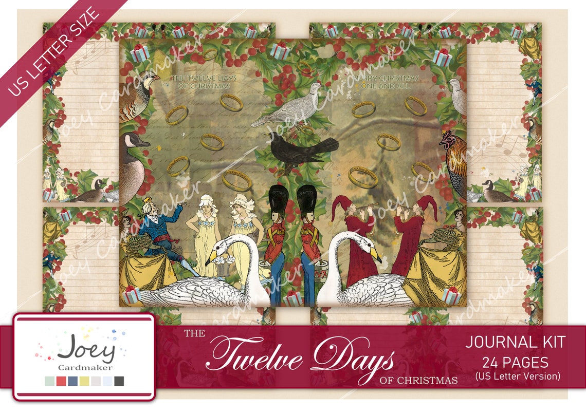 Twelve Days of Christmas Vintage Digital Journal Kit US | Etsy