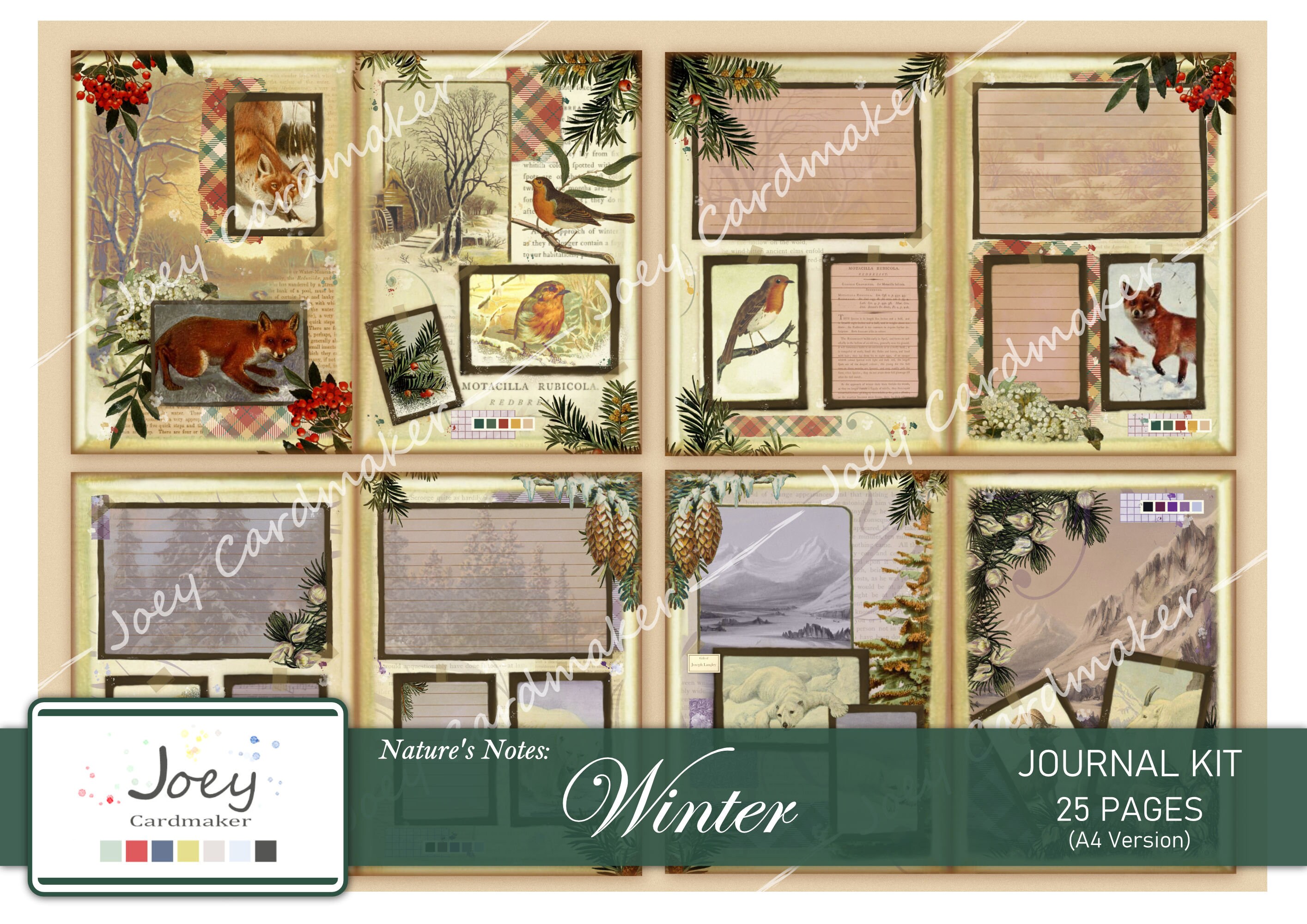 Nature's Notes: Winter Vintage Digital Journal Kit A4 - Etsy