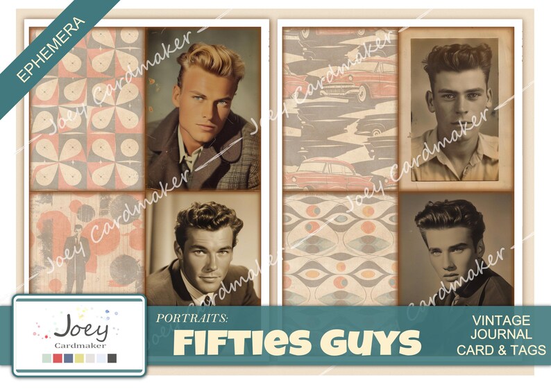 Portraits: Fifties Guys - Digital Retro Ephemera Kit - Etsy